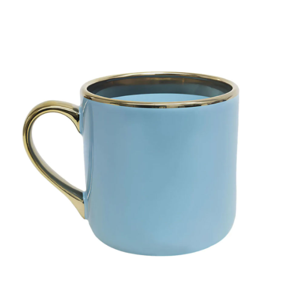 Caneca Imperial Azul com Alça e Borda Cromada Ouro – 400ml – Newtech ...